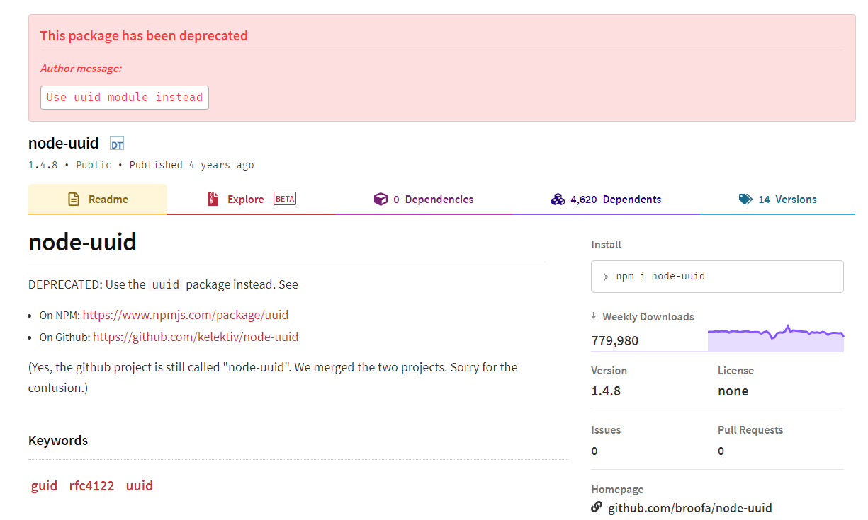 node-uuid 已弃用，使用 uuid 代替_npm警告已弃用uuid-CSDN博客