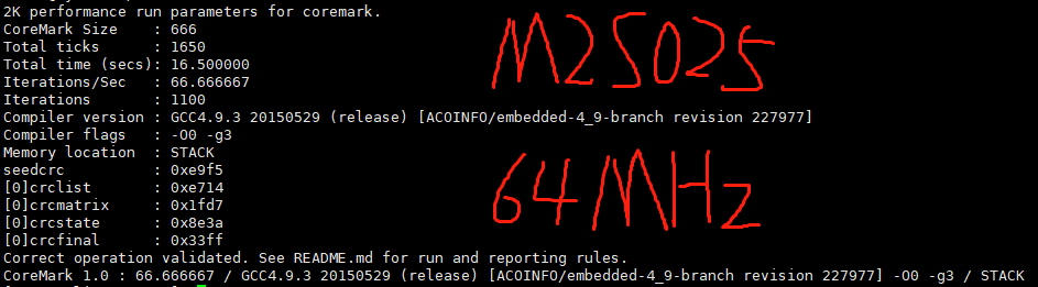 CoreMark移植sylixos+跑分 STM32L053 L071 F407 L151 L476 ubuntu x86 龙芯 2440 M2S025 ft2000_sylixos ...