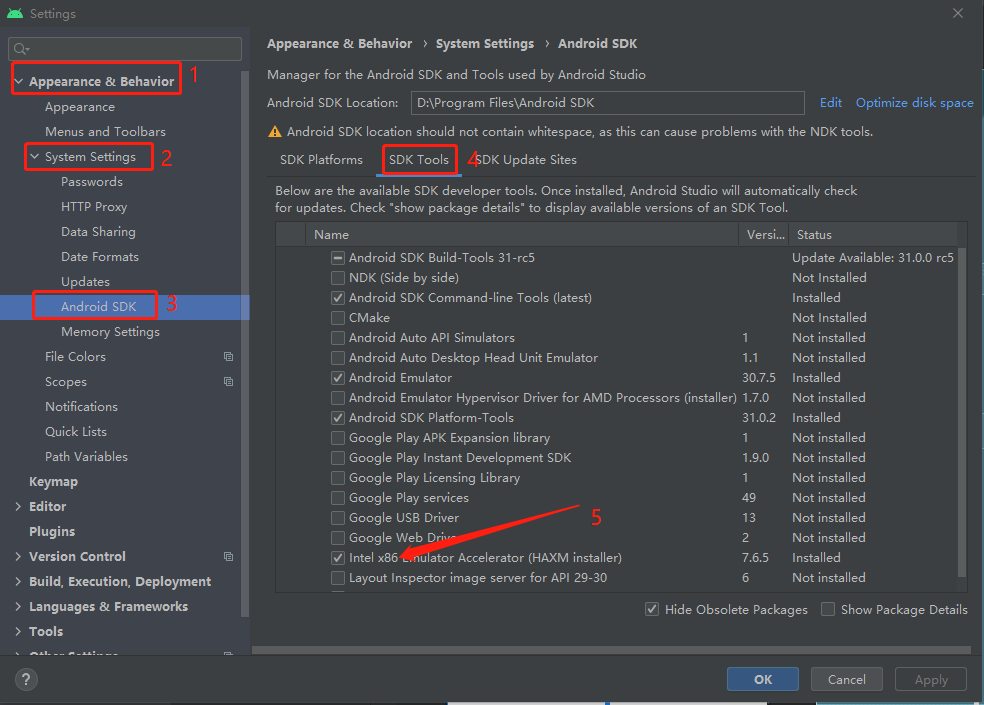 Android Studio安装模拟器提示haxm is not installed_android studio运行虚拟机提示haxm is not installed，并且在sett-CSDN博客
