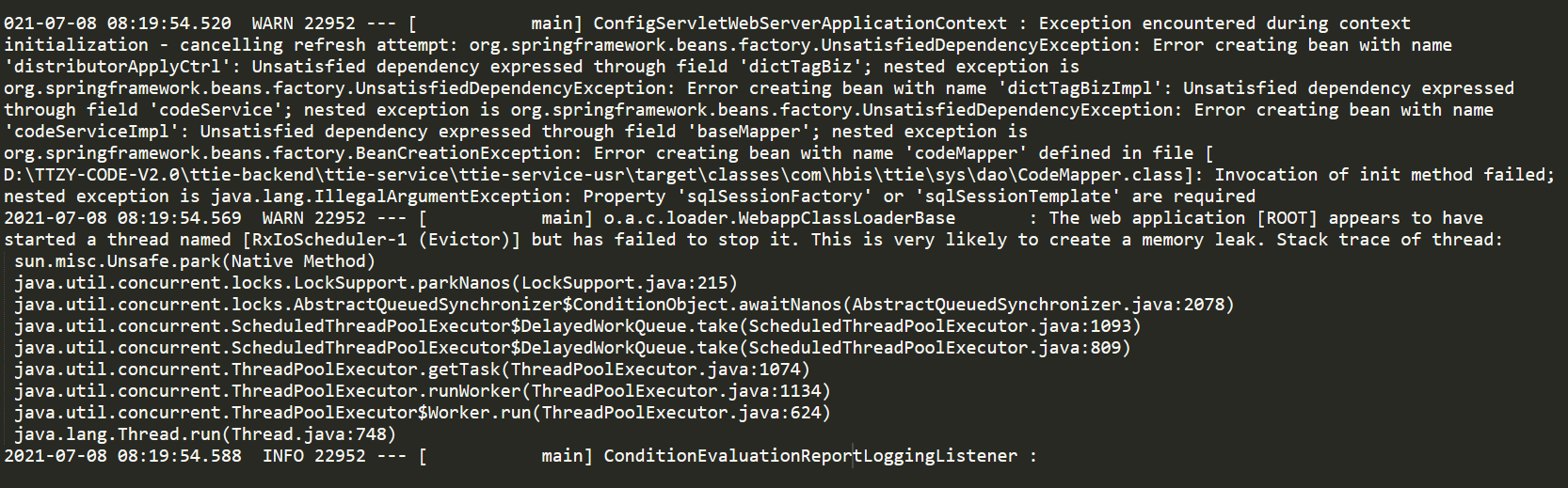 The web application [ROOT] appears to have started a thread named [RxIoScheduler-1 (Evictor ...