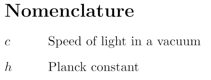Latex 术语集 Nomenclatures Latex Nomenclature-csdn博客
