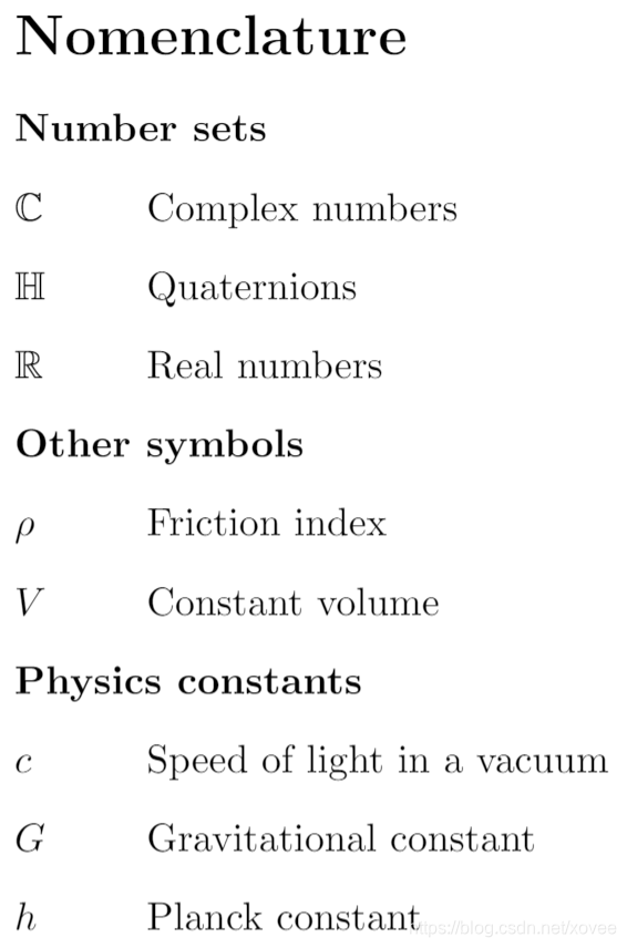 Latex 术语集 Nomenclatures Latex Nomenclature-csdn博客