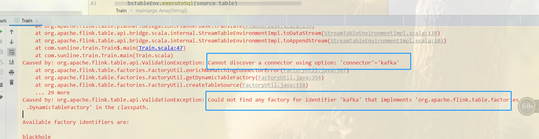 flink创建kafka流表时报错：Cannot discover a connector using option: ‘connector‘=‘kafka‘_cannot discover ...