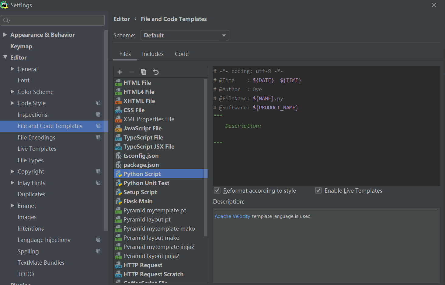 Pycharm --- The default settings of the file head in the new PY file ...