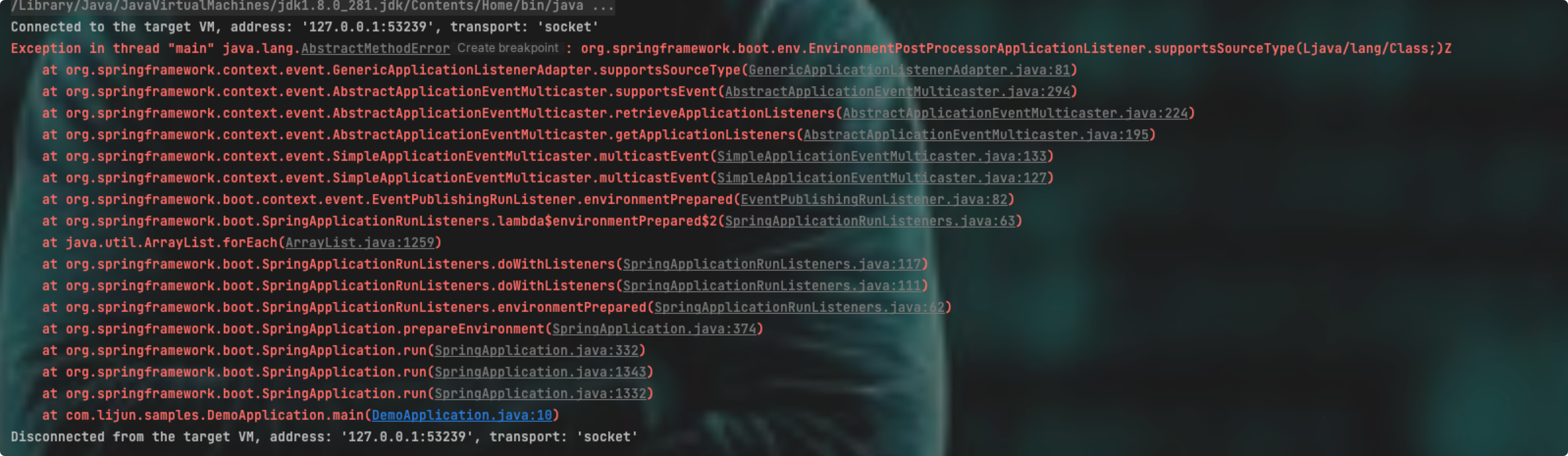 Springboot启动报错environmentpostprocessorapplicationlistener Supportssourcetype Ljava Lang Class； Z