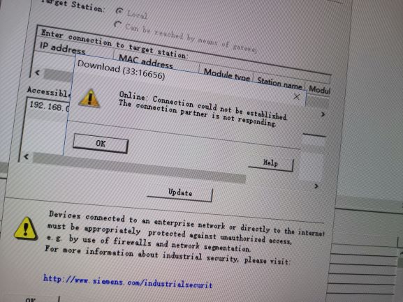 “Online:Connection could not be established.The connection partner is ...