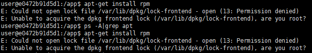 E: Unable to acquire the dpkg frontend lock (/var/lib/dpkg/lock-frontend), are you root?_docker ...