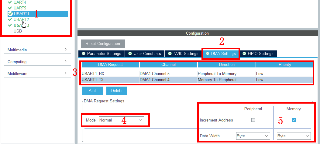 STM32_HAL库_CubeMx串口DMA通信（DMA发送+DMA空闲接收不定长数据）_hal库+cubemx实现stm32串口不定长接收-CSDN博客