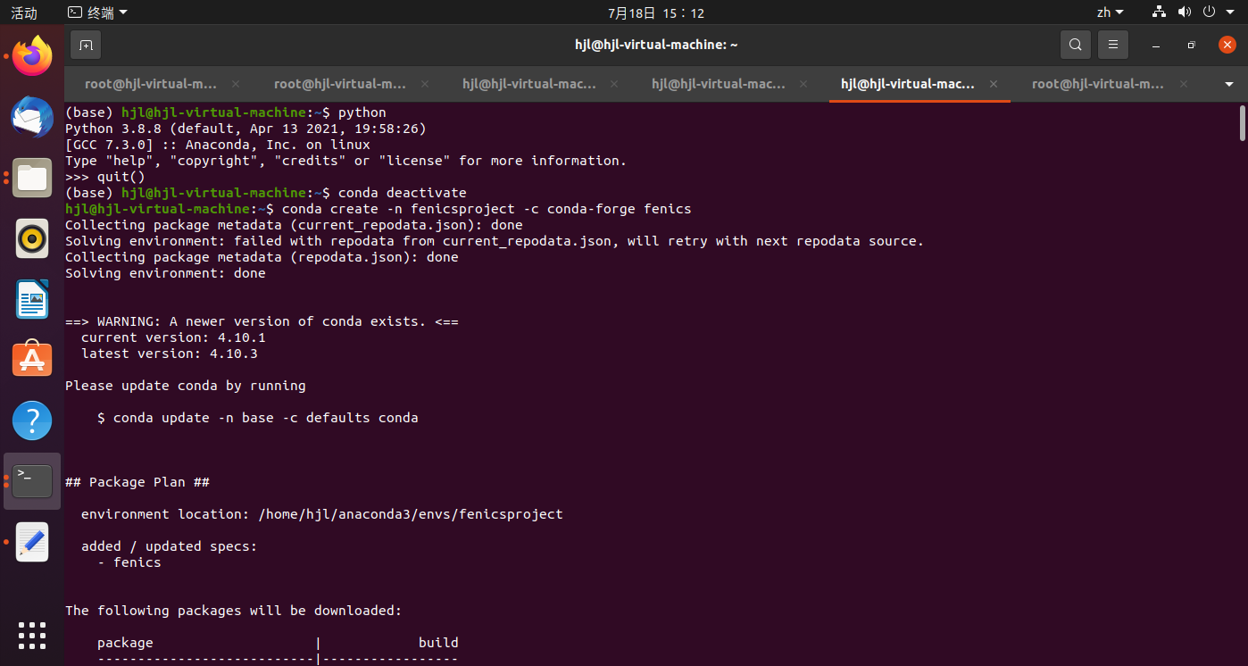 [Fenics有限元安装] 虚拟机Linux下，在ubuntu20.04上通过anaconda安装FEniCS有限元框架指南（适合新手小白，超 ...