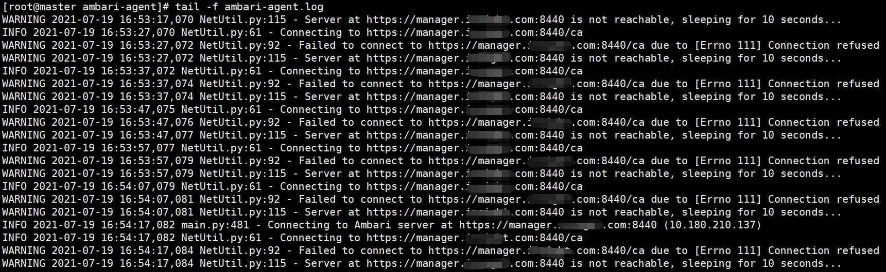 Ambari-Agent心跳丢失：Failed to connect to https://xx.xx.xx:8440/ca due to_ambari :8440/ca doesn't ...
