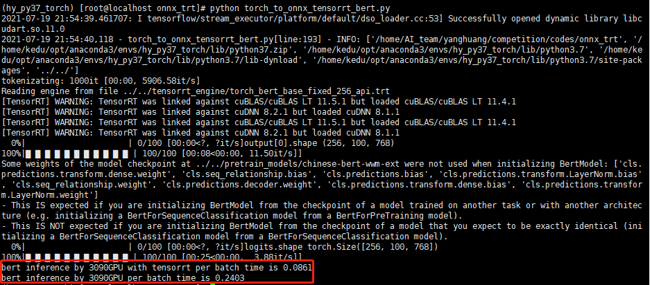 基于TensorRT和onnxruntime下pytorch的Bert模型加速对比实践_trtexc-CSDN博客