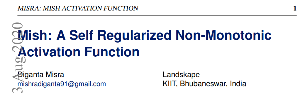【论文复现】Mish Activation（2020）-CSDN博客