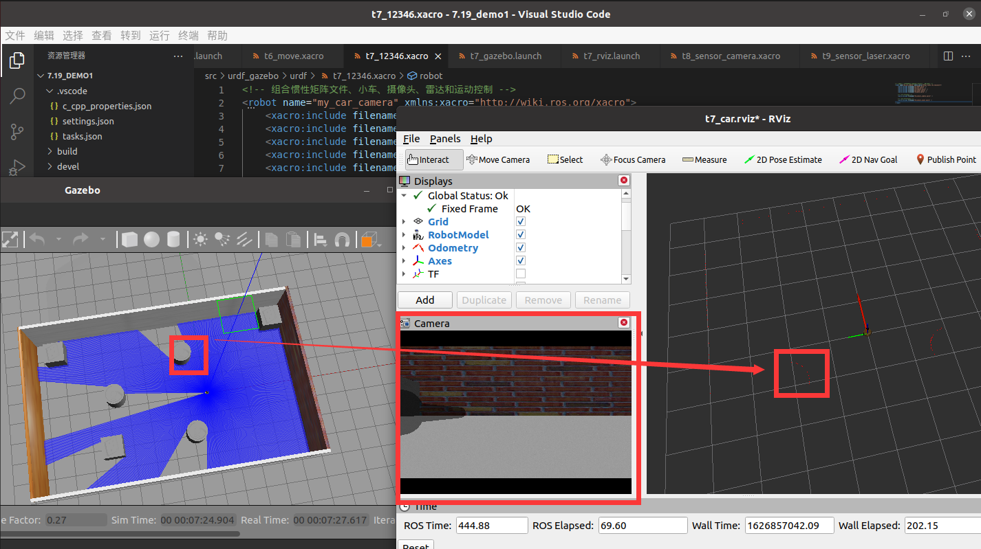 ROS入门(八)——仿真机器人四（Gazebo+Rviz+雷达、摄像头、kinet仿真显示）_ros四轮小车xacro使用abotix和rviz让小车驱动-CSDN博客