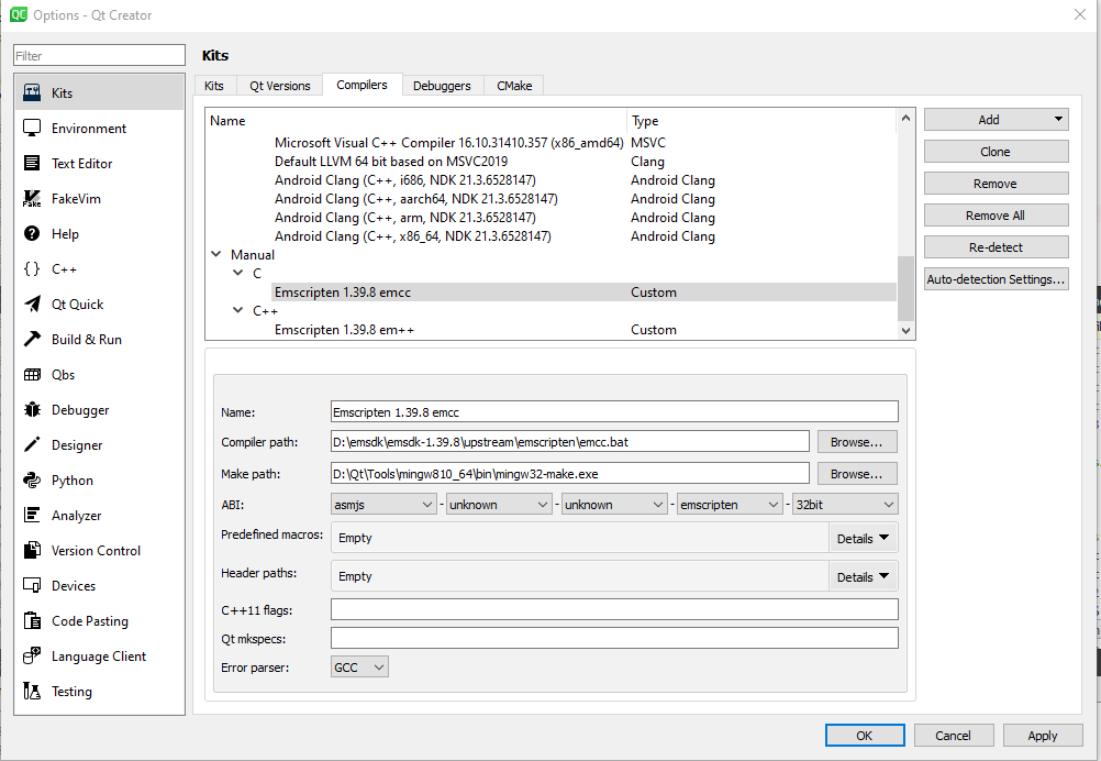 Qt+WebAssembly学习笔记（三）win10下使用Qt Creator开发_embedded qt套件设置-CSDN博客