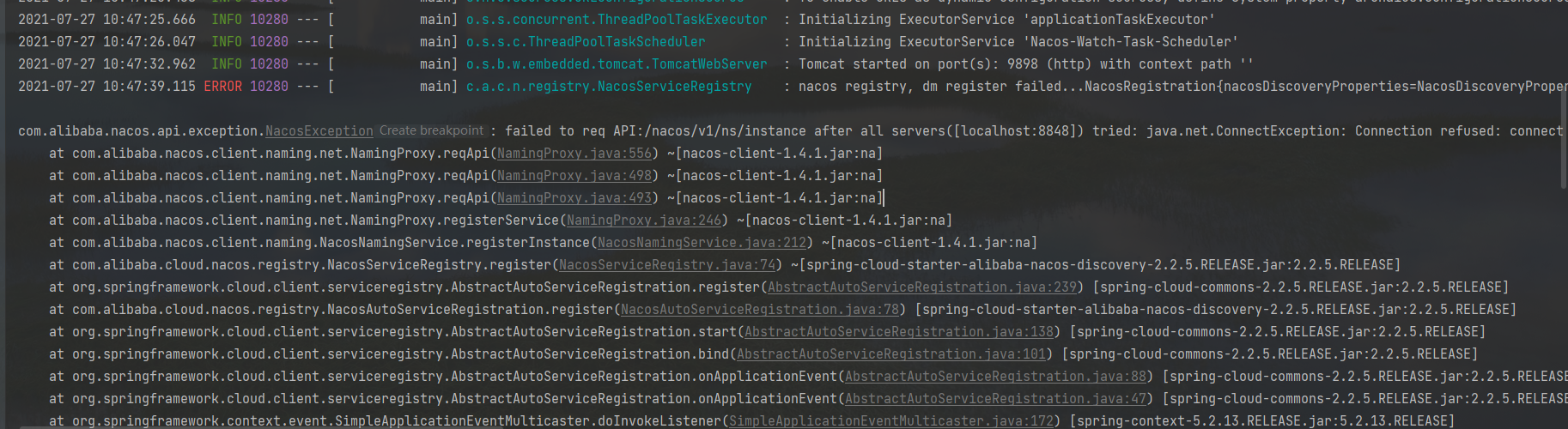 【JAVA】 /nacos/v1/ns/instance after all servers([localhost:8848]) tried: java.net ...