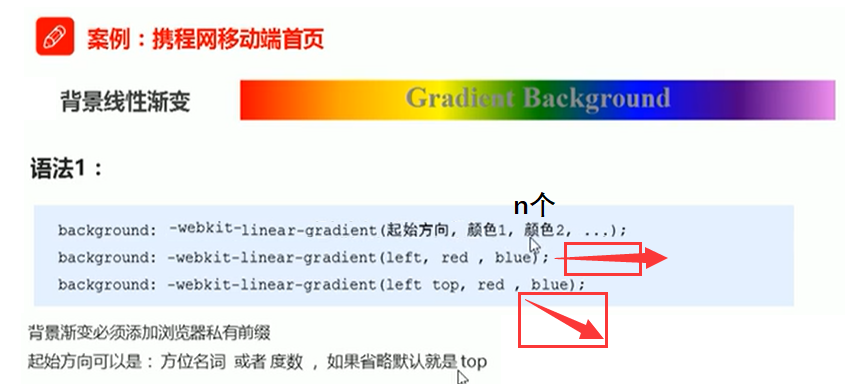 6.背景颜色渐变background:-webkit-linear-gradient(left top,red,blue,n个颜色)_background: linear-gradient ...