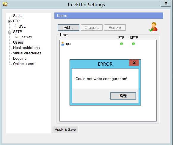 freeFTPd.exe Could not write configuration-CSDN博客