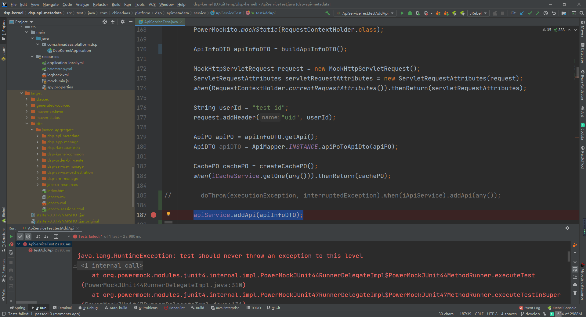 powermock-java-lang-runtimeexception-test-should-never-throw-an-exception-to-this-level