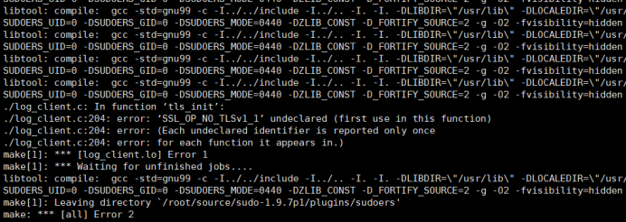 linux升级sudo到最新版，解决error: ‘SSL_OP_NO_TLSv1_1’ undeclared (first use in this function)_net_mosq.c ...
