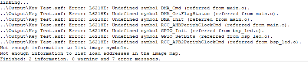 L6218E: Undefined symbol DMA_Cmd (referred from main.o)._referred from ...