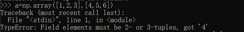 TypeError: Field elements must be 2- or 3-tuples, got ‘4‘_field ...