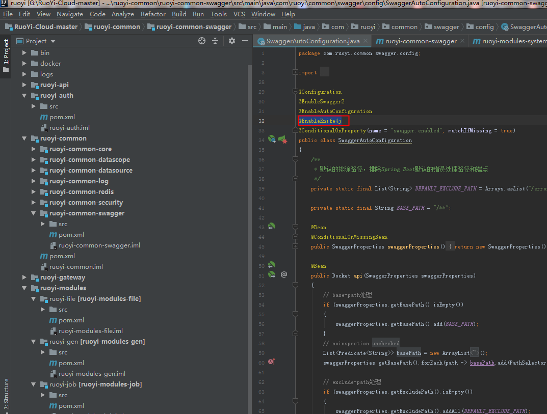 若依Cloude 3.1.0版本 集成 springfox-swagger 3.0.0 + 集成knife4j_若依cloud继承knif4j3-CSDN博客
