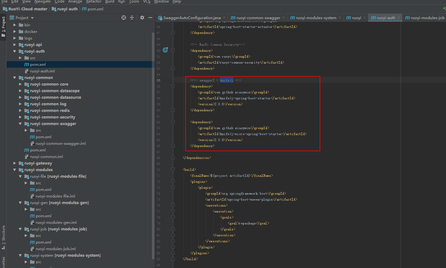 若依Cloude 3.1.0版本 集成 springfox-swagger 3.0.0 + 集成knife4j_若依cloud继承knif4j3-CSDN博客