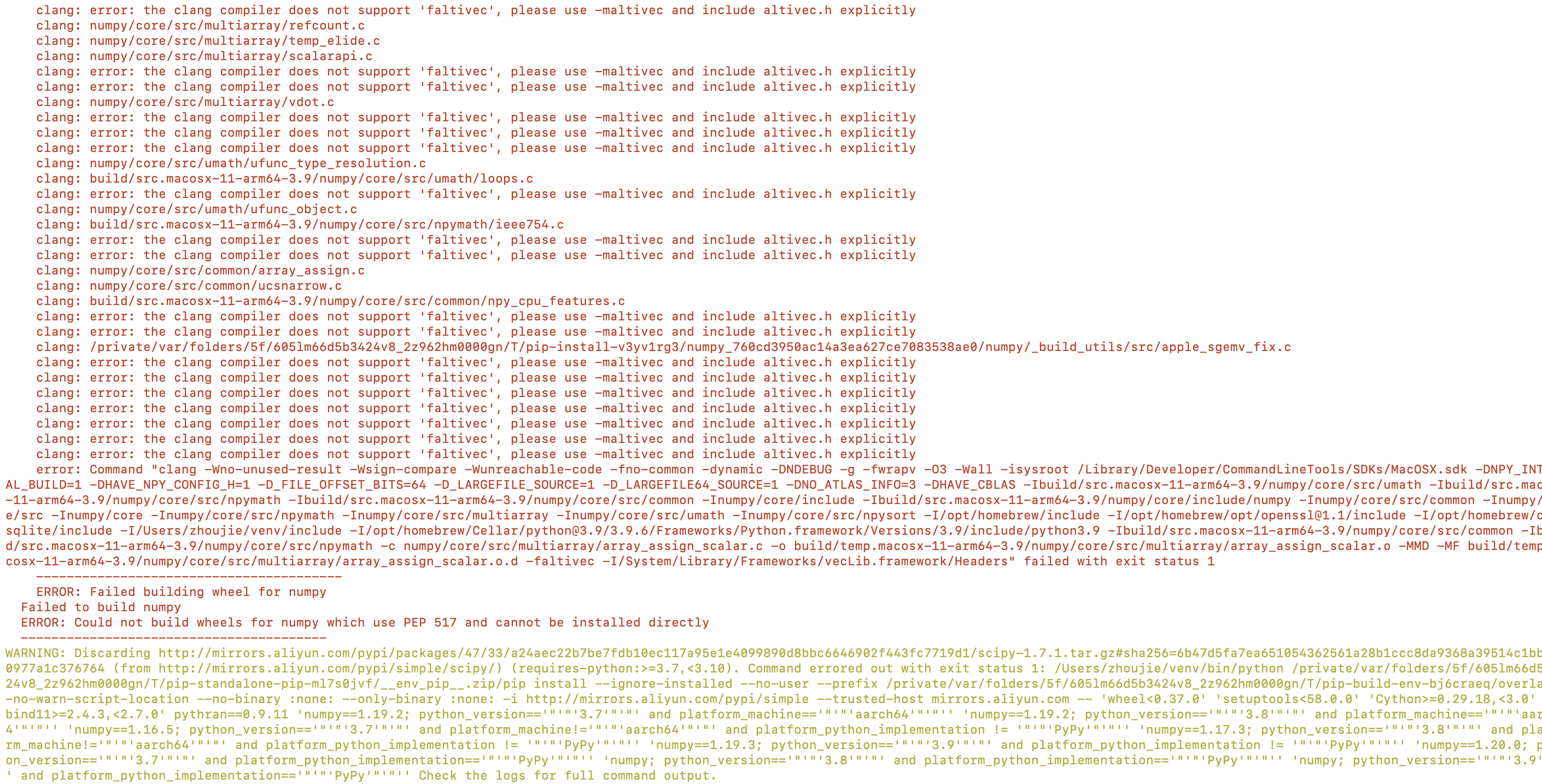 Mac Bigsur Installing SCIPY and OpenCV-Python == 4.5.1.48 - Programmer Sought