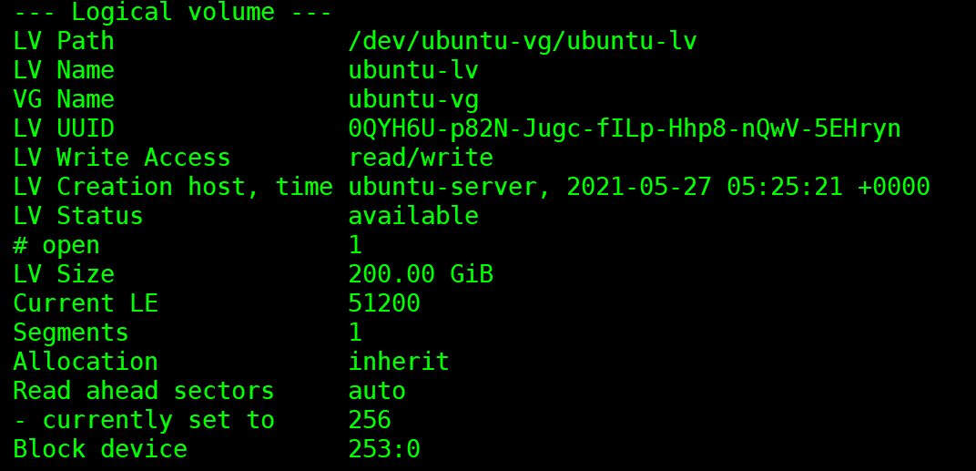 Ubuntu 20.04 逻辑分区(LVM)扩容_lvextend -l +100%和100%的区别-CSDN博客