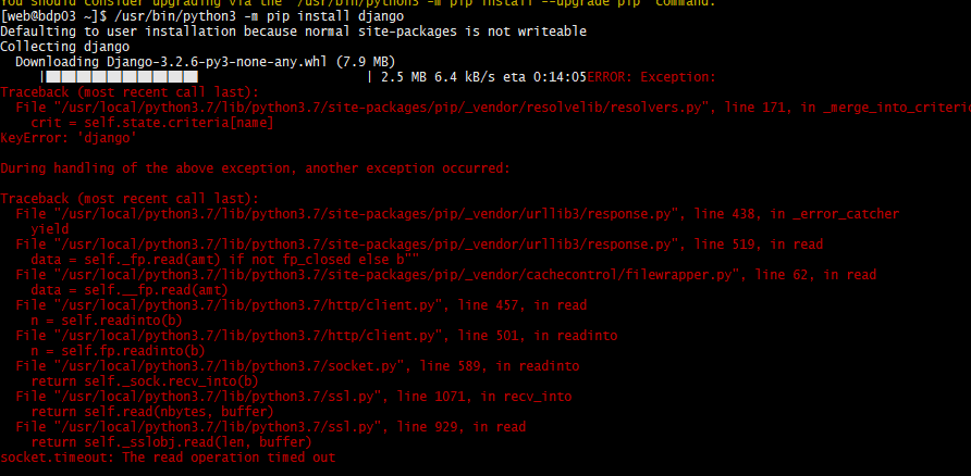 pip安装报错：pip._vendor.urllib3.exceptions.ReadTimeoutError: HTTPSConnectionPool(host=‘files ...