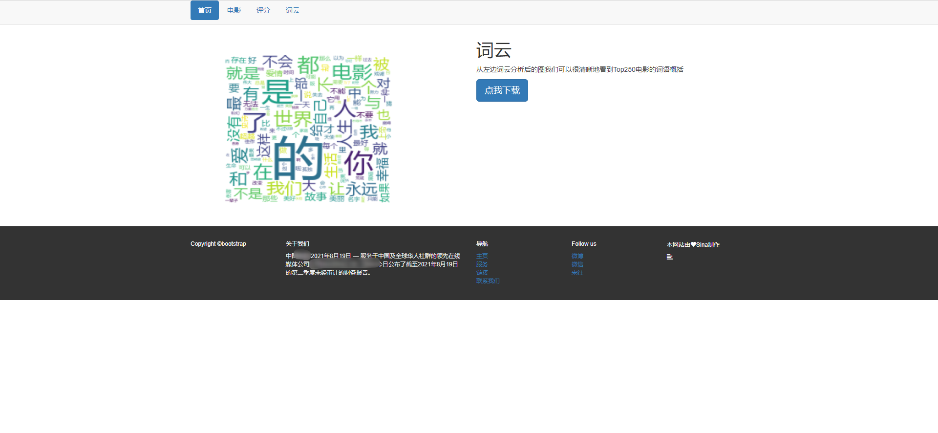 Python爬虫数据分析（mysql）可视化（echarts，词云）bootstrap前端界面展示bootstrap 词云