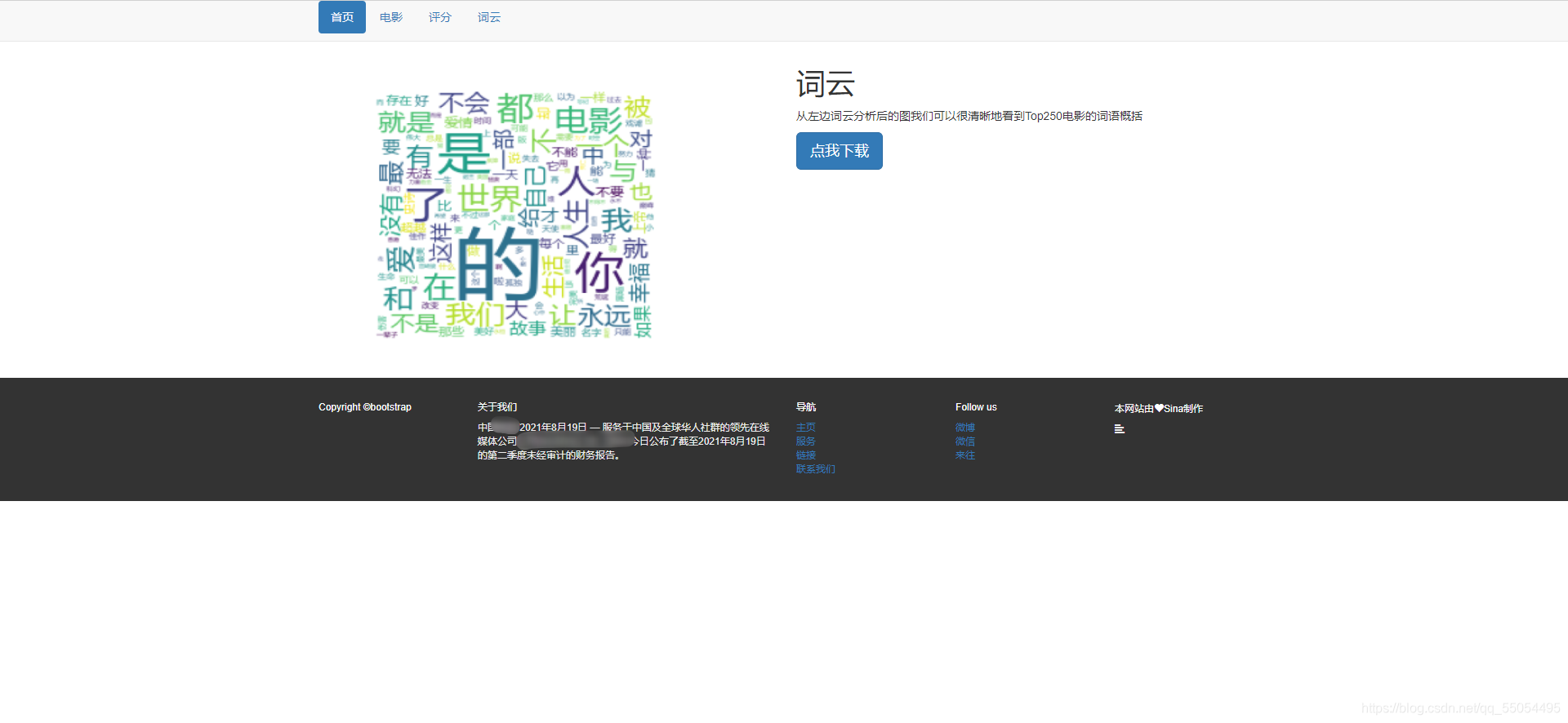 Python爬虫数据分析(mysql)可视化(echarts,词云)bootstrap前端界面展示bootstrap 词云