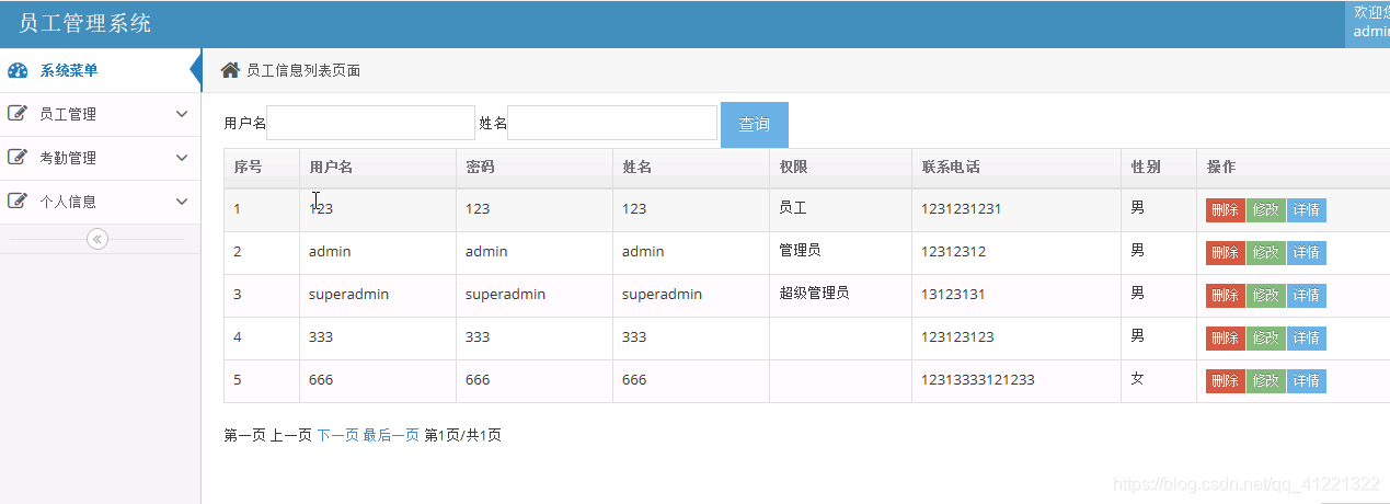 Idea开发ssm员工管理系统mvc结构mysql数据库使用ssm框架和mysql数据库完成一个员工信息管理系统,具备员工信息查询、员工信息