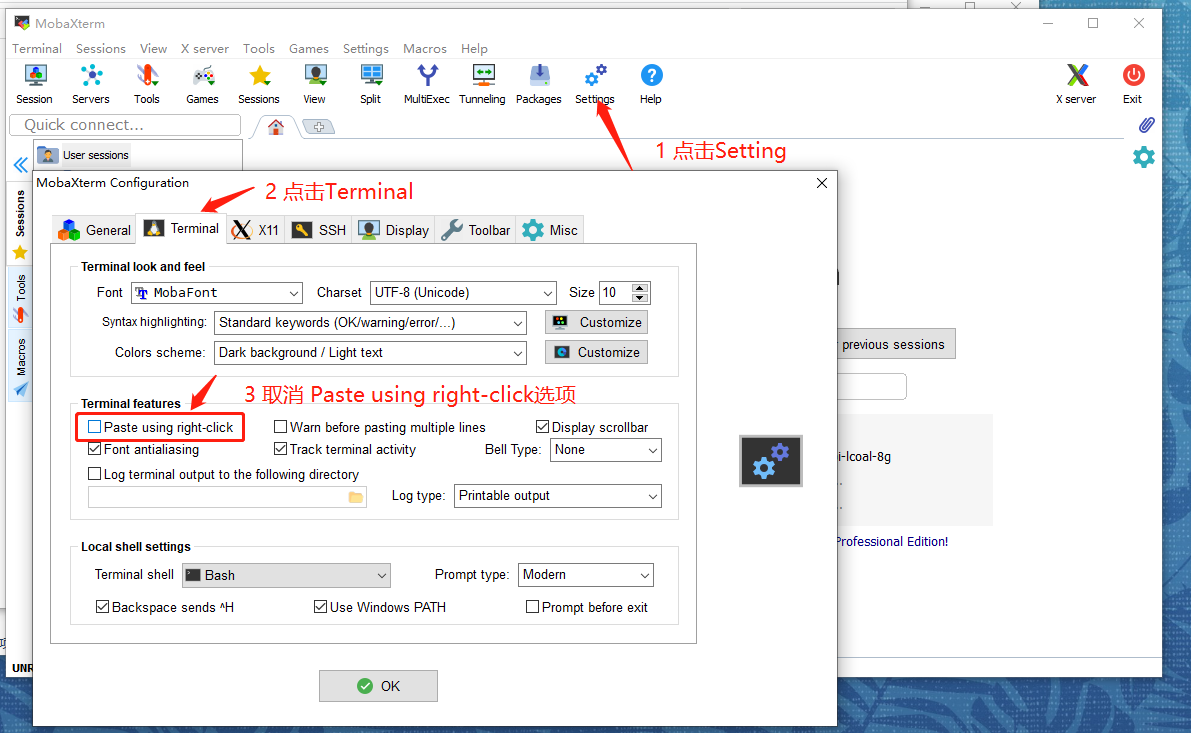 MobaXterm常用设置_mobaxterm点击右键无响应-CSDN博客