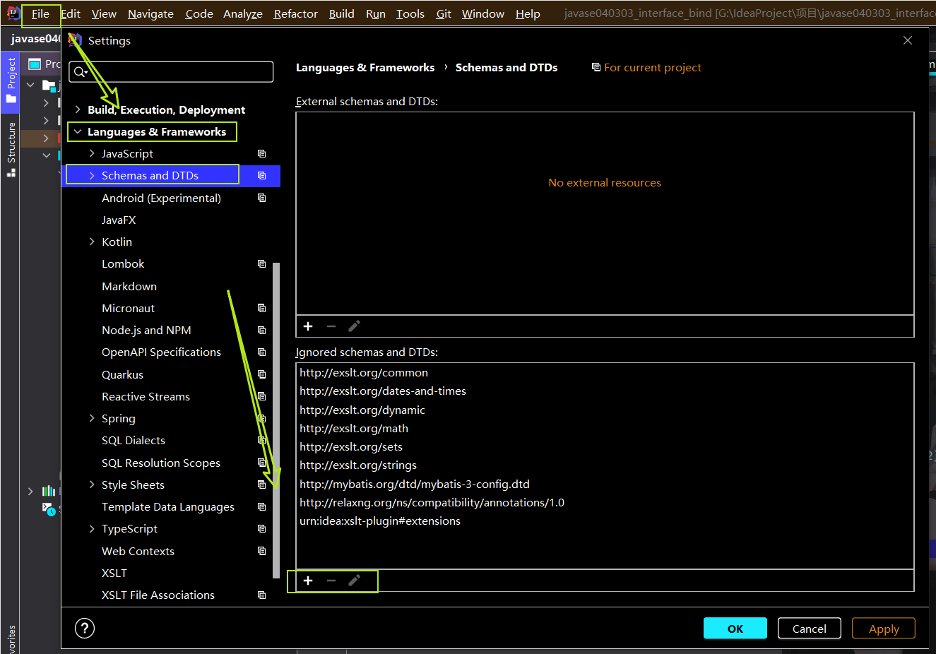 配置MyBatis：URI is not registered (Settings | Languages & Frameworks | Schemas and DTDs) URI未注册 ...