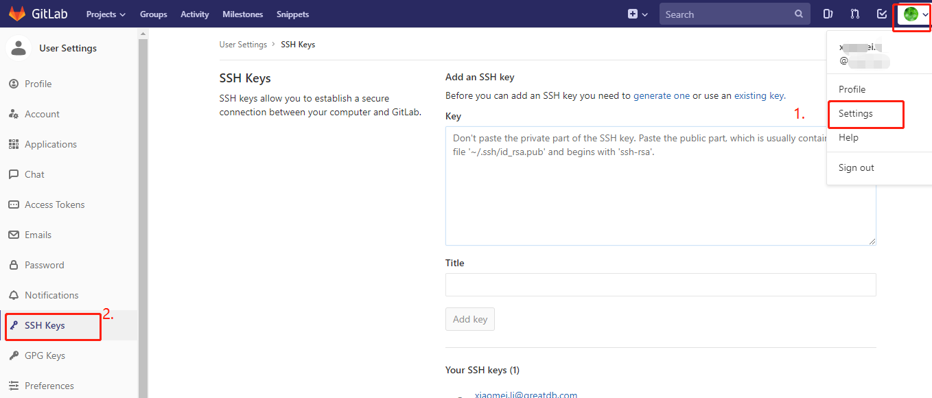 Solution: "You won't be able to pull or push project code via SSH until you add an SSH key to ...