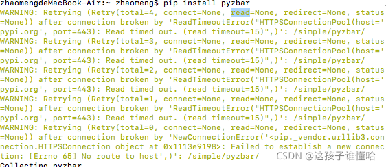 Python安装模块报错warning Retrying Retry Total 4 Connect None Read None Redirect None Status