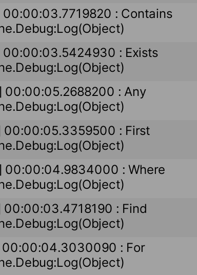 【C#】判断某元素是否在List内、从List中获取指定元素 各方式效率对比（List.Exists与List.Contains，List.Find与Linq）_c# list ...