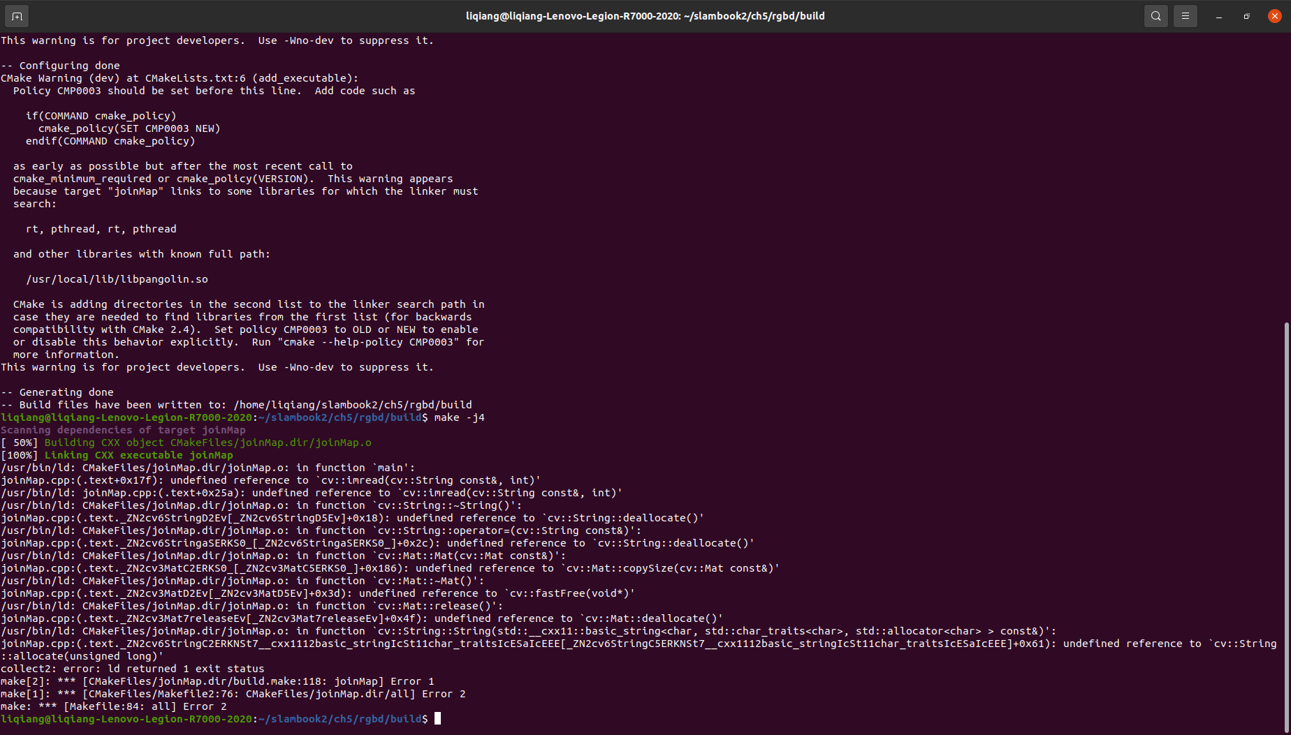 Ubuntu20.04 18.04编译视觉SLAM十四讲slambook2/ch5/rgbd_ch5点云共有0个点-CSDN博客