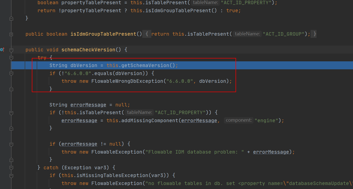 项目启动时flowable报错提示 version mismatch: library version is *, db version is 5.99.0.0_version ...