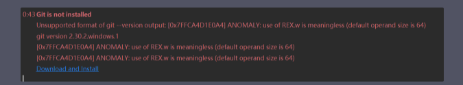 Git Bash解决ANOMALY: use of REX.w is meaningless (default operand size is 64)-CSDN博客