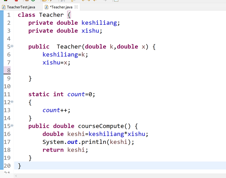 java编写一个类Teacher，描述教师的课时量和计算课时的系数，均为double类型。_java编写一个教师类teacher-CSDN博客