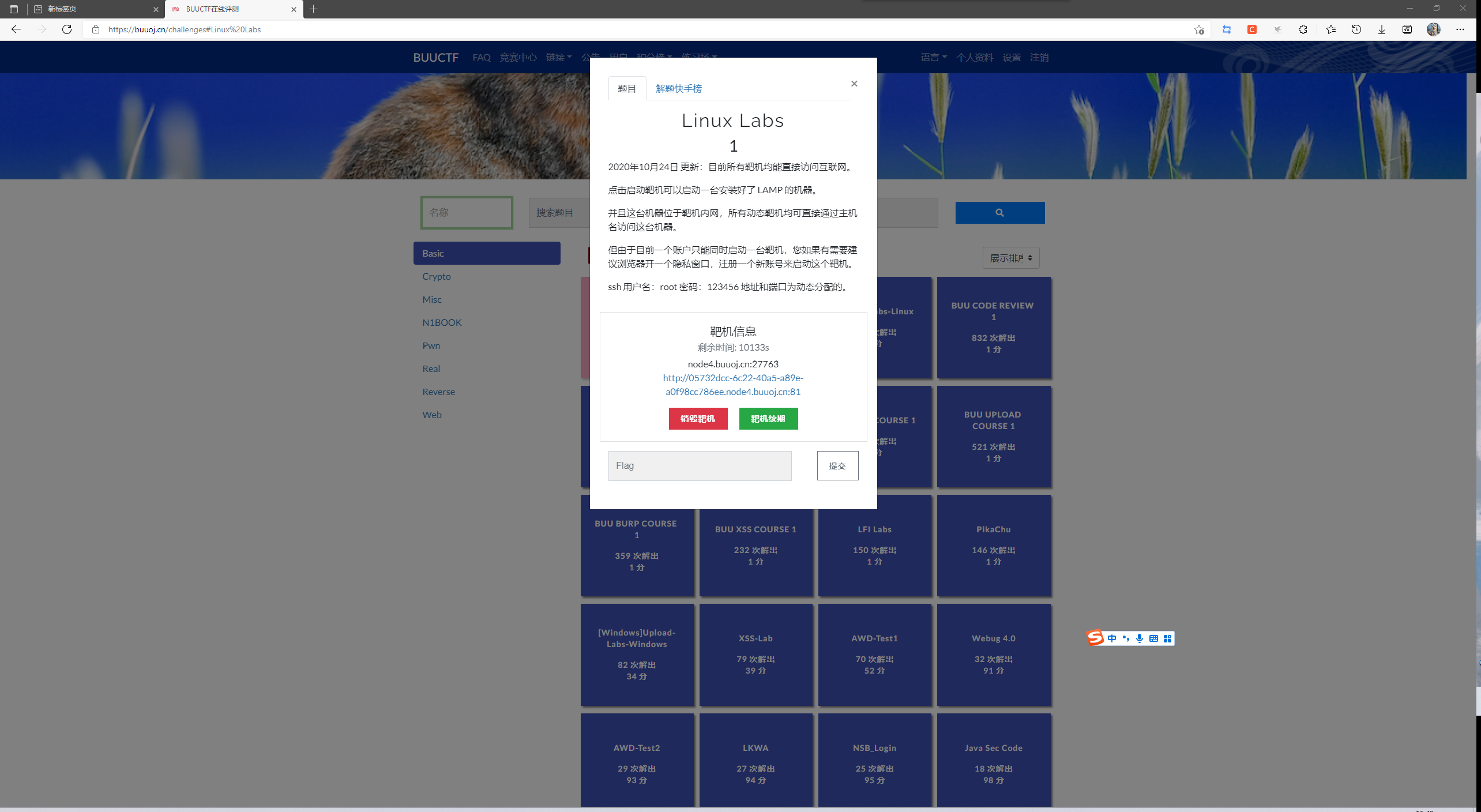 BUUCTF Basic Linux Labs_buuctf靶机连不上-CSDN博客