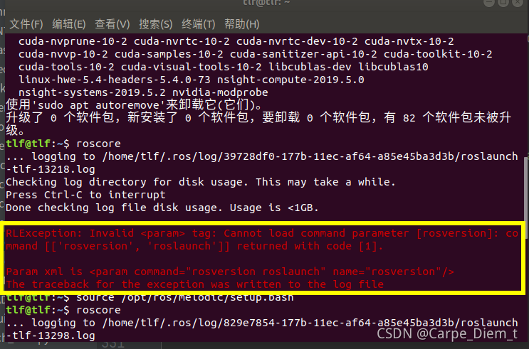 Roscore报错:rlexception Invalid <param> Tag Cannot Load Command