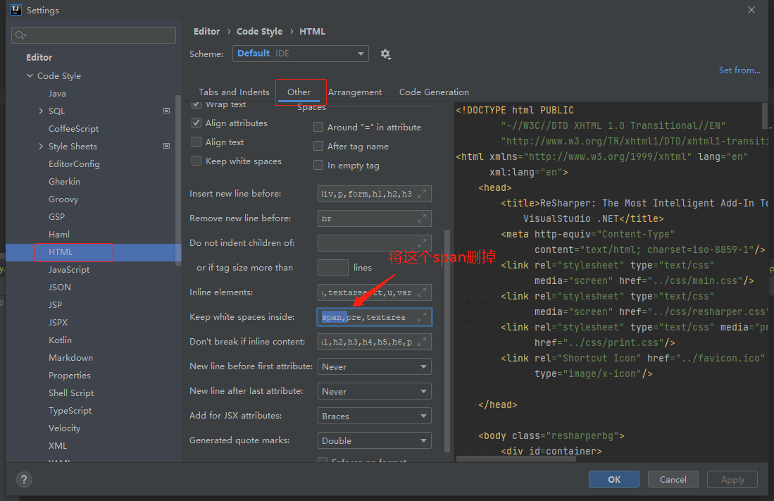 idea格式化HTML,span标签对不齐_idea写html向右对齐-CSDN博客