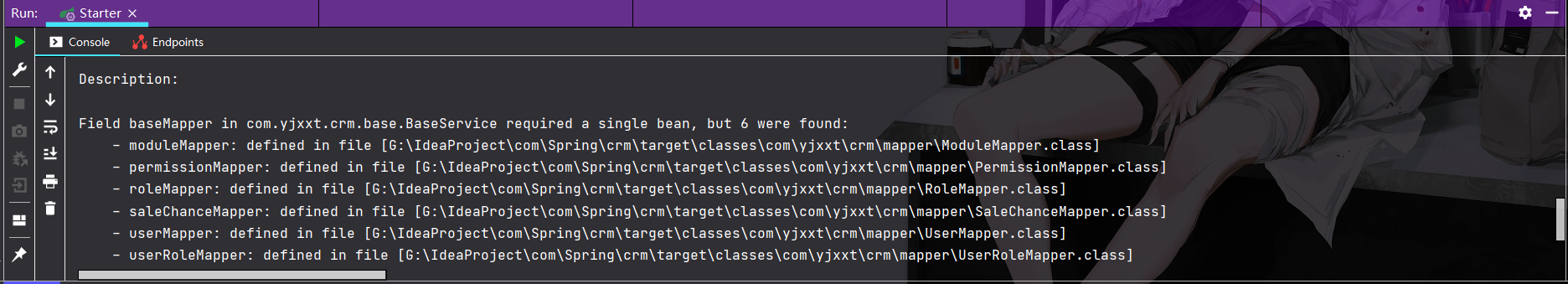 idea:Field baseMapper in com.yjxxt.crm.base.BaseService required a single bean, but X were found ...