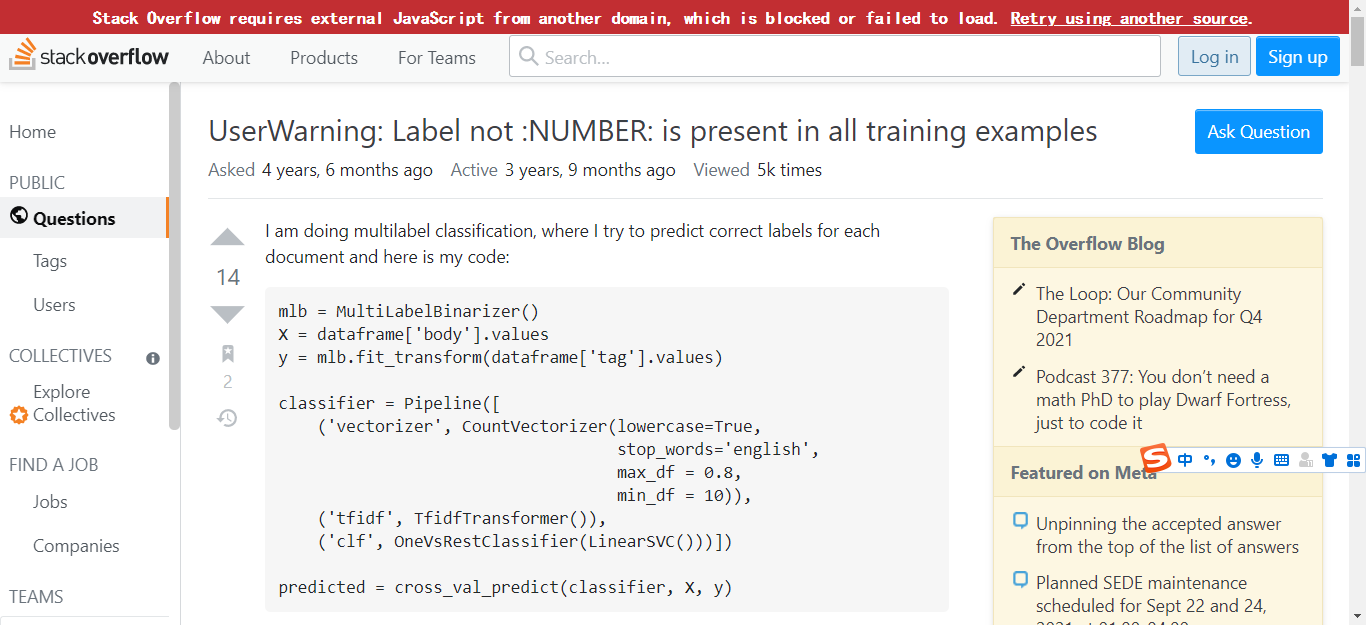 UserWarning: Label not :NUMBER: is present in all training examples_userwarning: label not 5 is ...