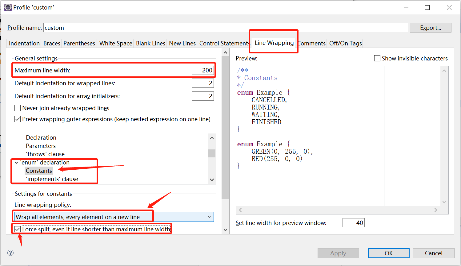 eclipse配置单行长度时，针对枚举类子项显示不美观的优化_eclipse enum 换行-CSDN博客