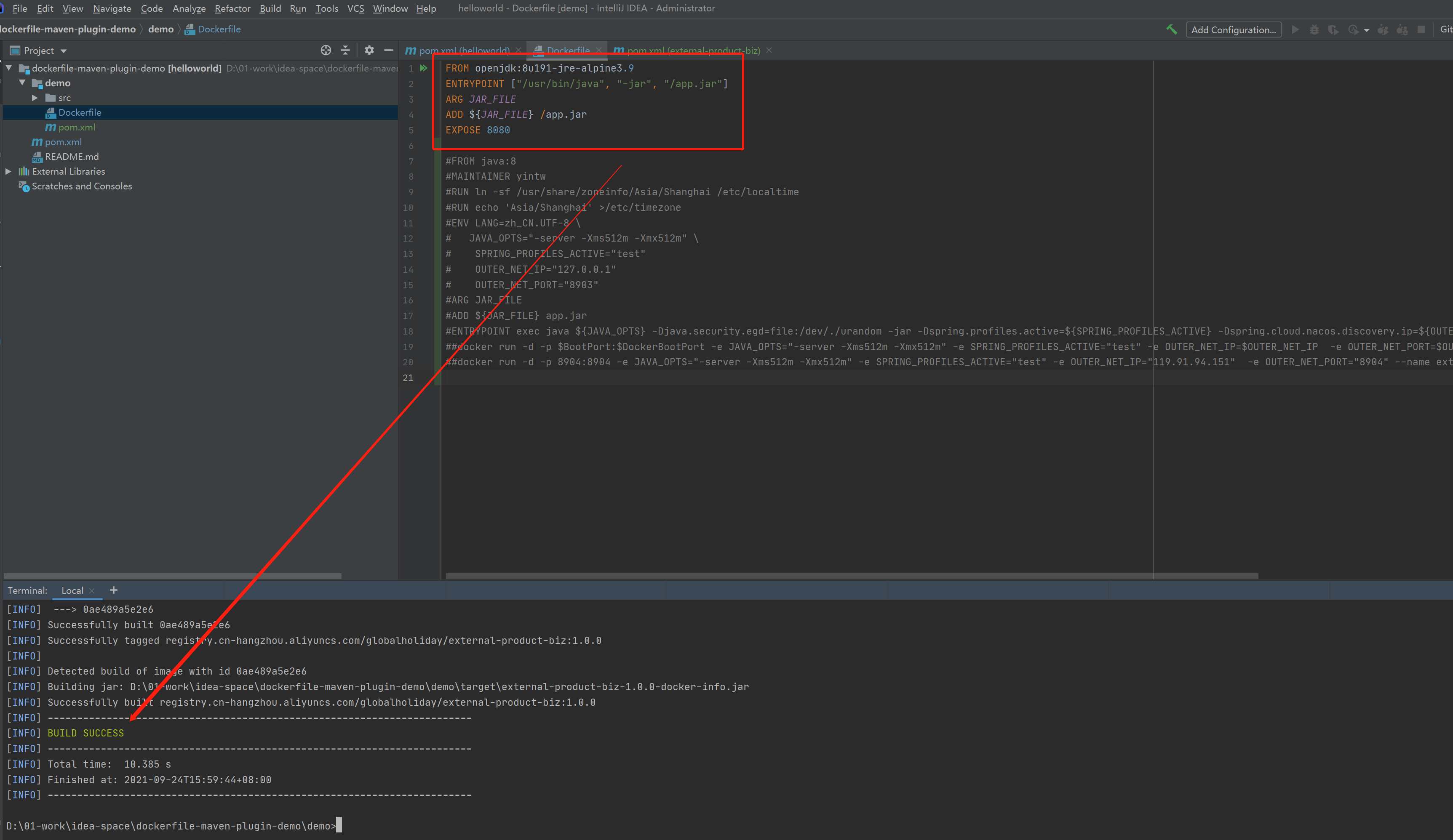 dockerfile-maven-plugin:1.4.10:build failed: Could not acquire image ID or digest following ...