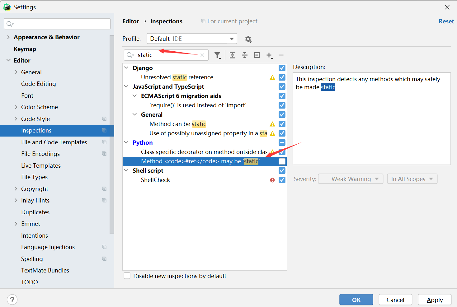 Pycharm出现Method xxx may be ‘static‘警告，教你一招永久解决！_方法 '' 可能为 'static-CSDN博客